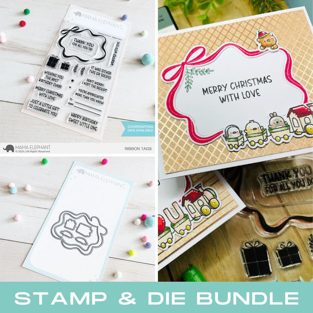 MAMA ELEPHANT: Ribbon Tags | Stamp & Die Bundle – Doodlebugs
