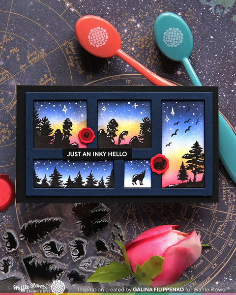 WAFFLE FLOWER: Postage Collage Forest Sunset | Stamp – Doodlebugs