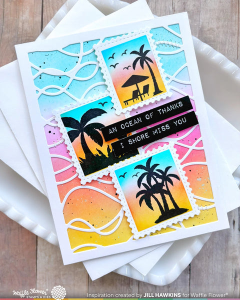 WAFFLE FLOWER: Postage Collage Tropical Sunset | Stamp – Doodlebugs