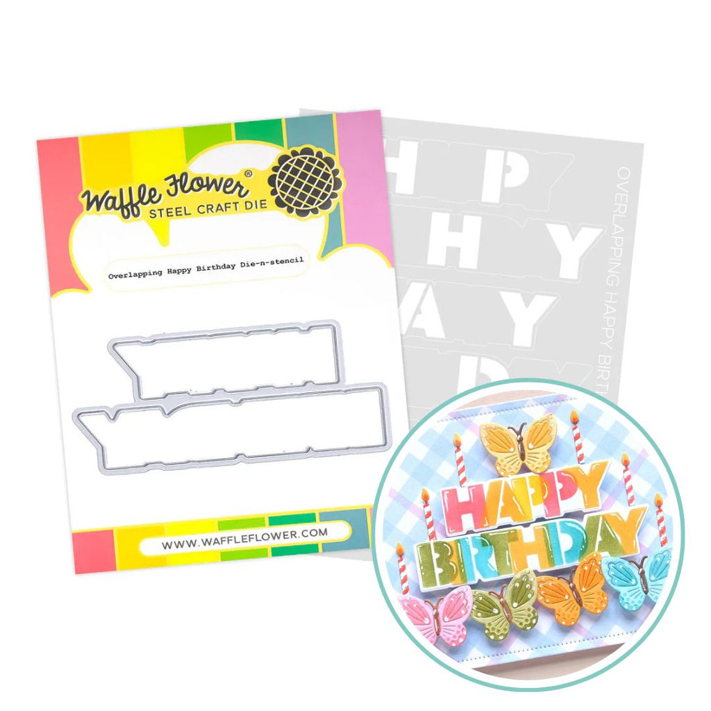 WAFFLE FLOWER: Overlapping Birthday | Combo Stencil & Die – Doodlebugs