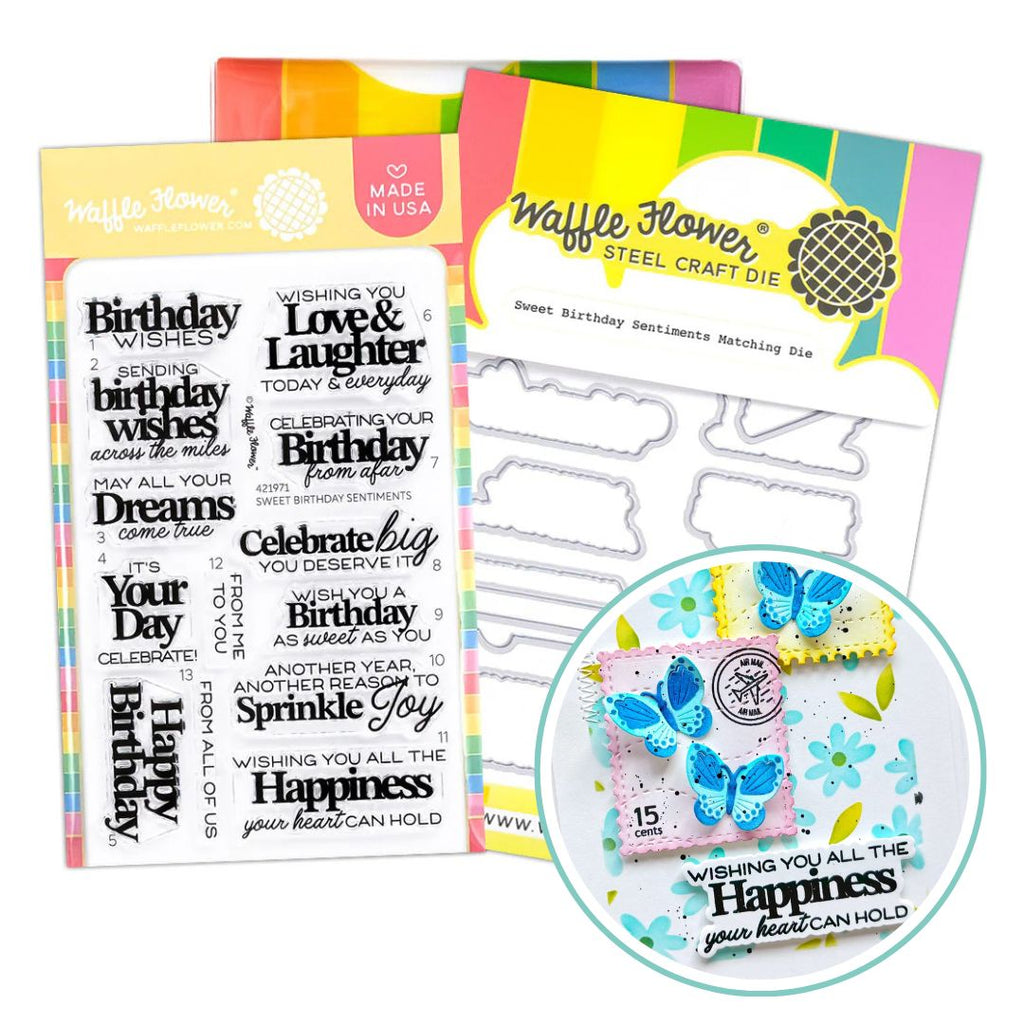 WAFFLE FLOWER: Sweet Birthday Sentiments | Combo Stamp & Die – Doodlebugs